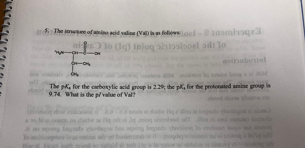 Solved 5 The Structure Of Amino Acid Valine Val Is As