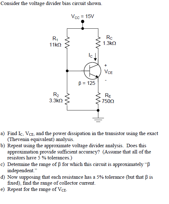 Solved Consider the voltage divider bias circuit shown. Rc | Chegg.com