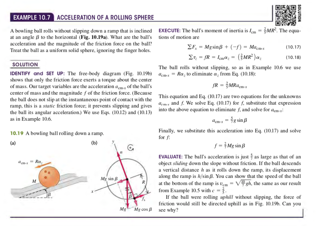 Solved EXAMPLE 10.7 ACCELERATION OF A ROLLING SPHERE A | Chegg.com