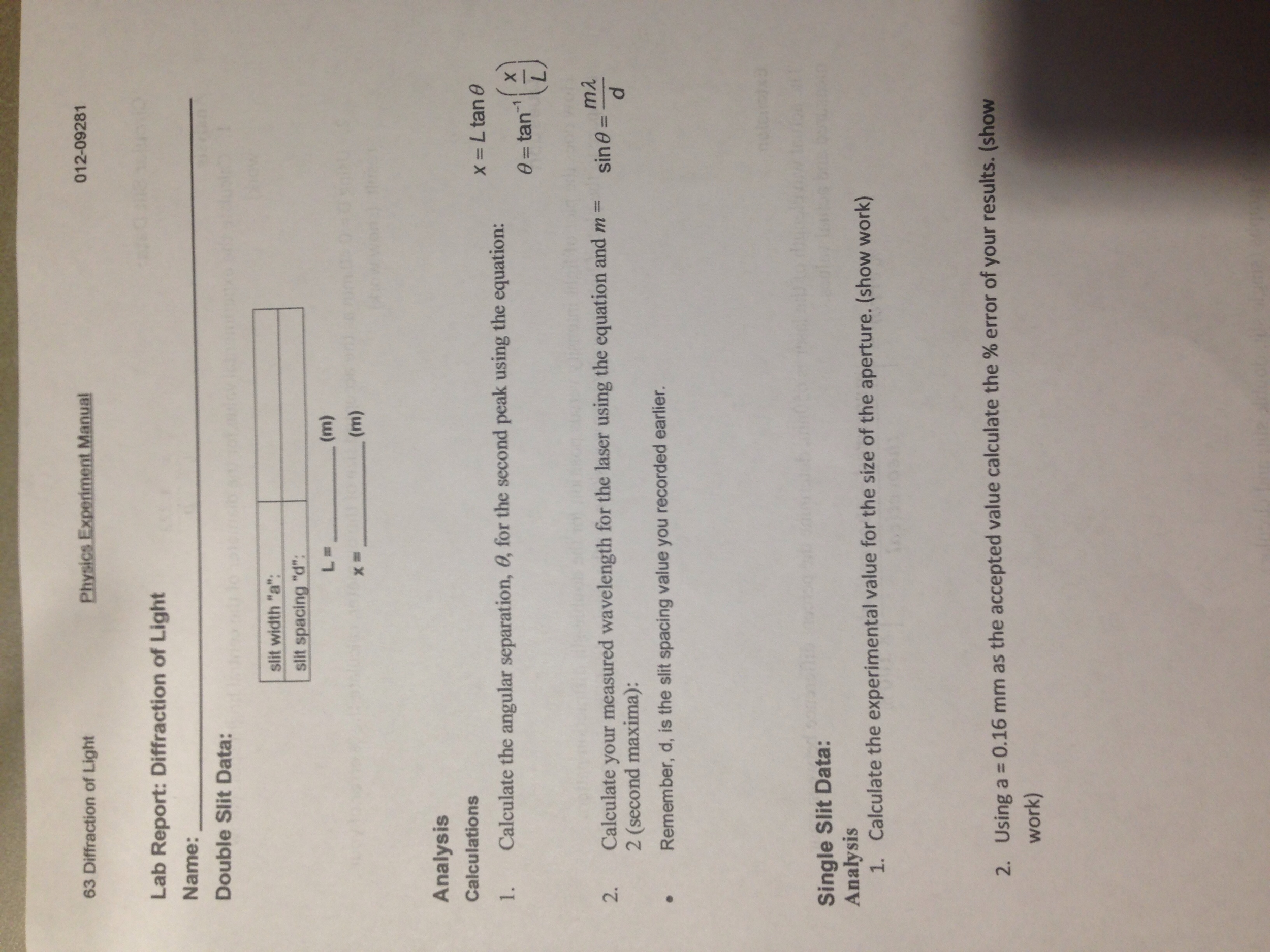 Calculate the angular separation, theta, for the | Chegg.com