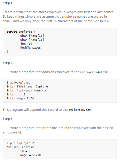 Solved Step 1 Create A Struct That Can Store Employee Id