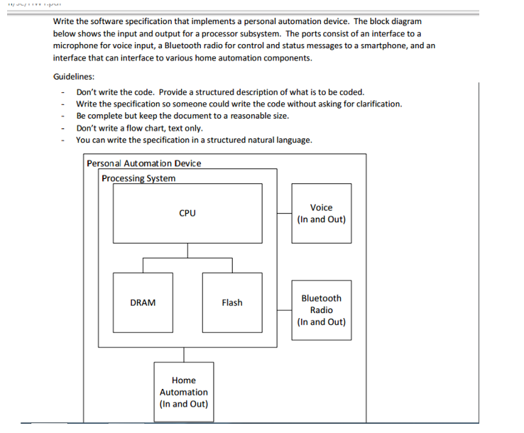 Solved Write the software specification that implements a | Chegg.com