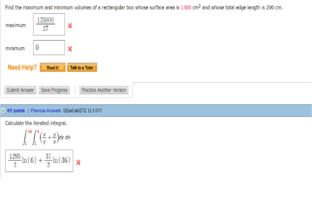 Solved 1) Find the maximum and minimum volumes of a | Chegg.com Solved 1) Find the maximum and minimum volumes of a | Chegg.com
