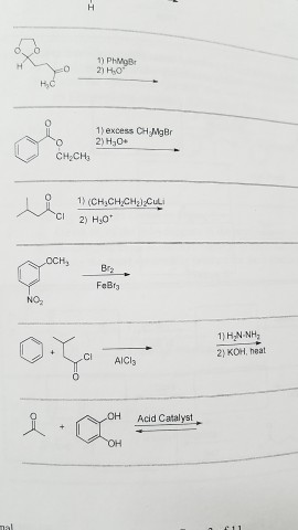 Solved 1 excess CH3MgBr CH2CH3. CI 2) H3O FeBr3 AICI OH Acid | Chegg.com