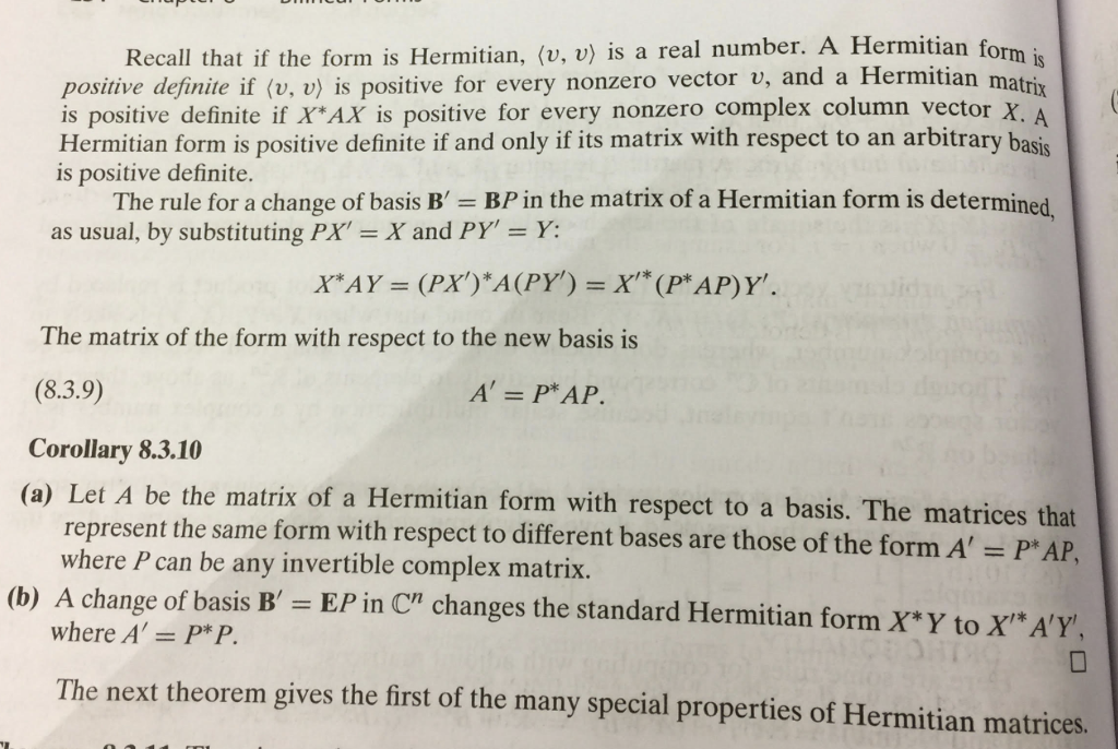 Solved Consider the Hermitian matrix and the associated | Chegg.com