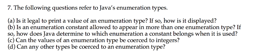Solved The Following Questions Refer To Javas Enumeration