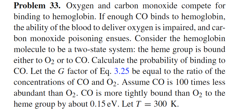 Solved Problem 33. Oxygen and carbon monoxide compete for | Chegg.com