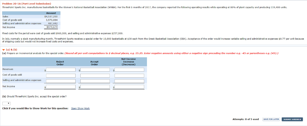 Solved Problem 20-1A (Part Level Submission) ThreePoint | Chegg.com