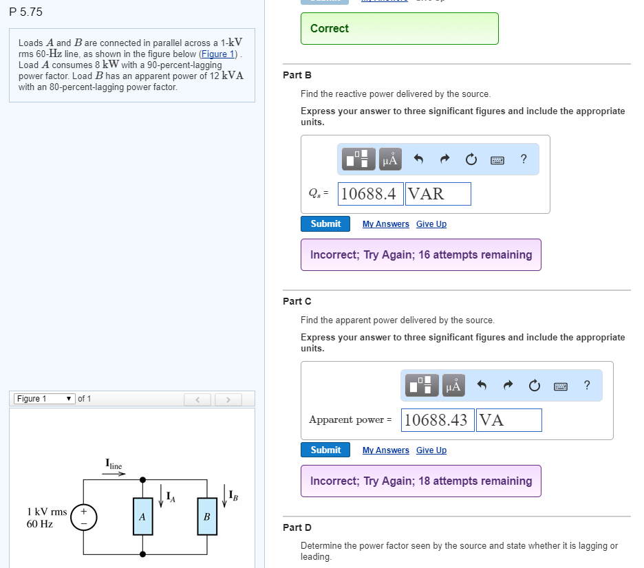 Solved P 5.75 Correct Loads A and B are connected in | Chegg.com