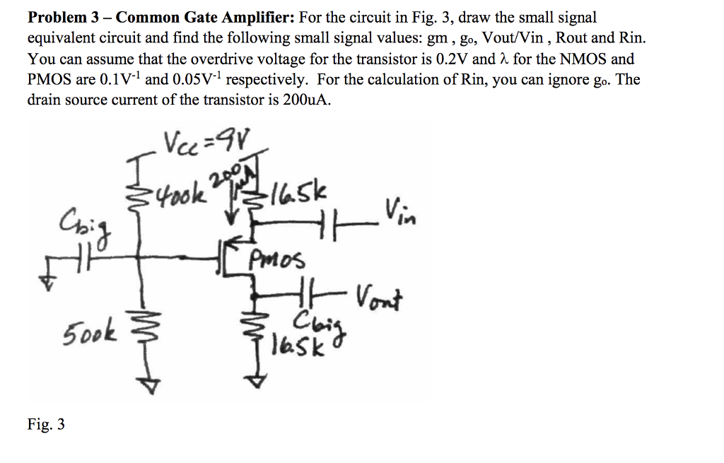 Solved Problem 3- Common Gate Amplifier: For the circuit in | Chegg.com