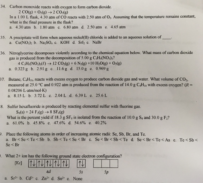 Solved Carbon monoxide reacts with oxygen to form carbon | Chegg.com