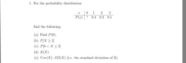 Solved For the probability distribution find the following: | Chegg.com