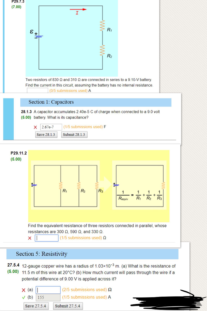 Solved Two resistors of 830 Ohm and 310 Ohm are connected | Chegg.com