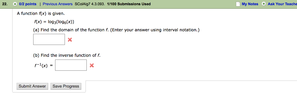 Solved 22. 0/2 points | Previous Answers SColAlg7 4.3.093. | Chegg.com