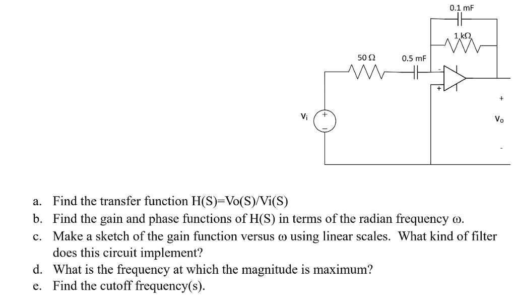 Solved Find the transfer function H(S) = Vo(S)/Vi(S) Find | Chegg.com