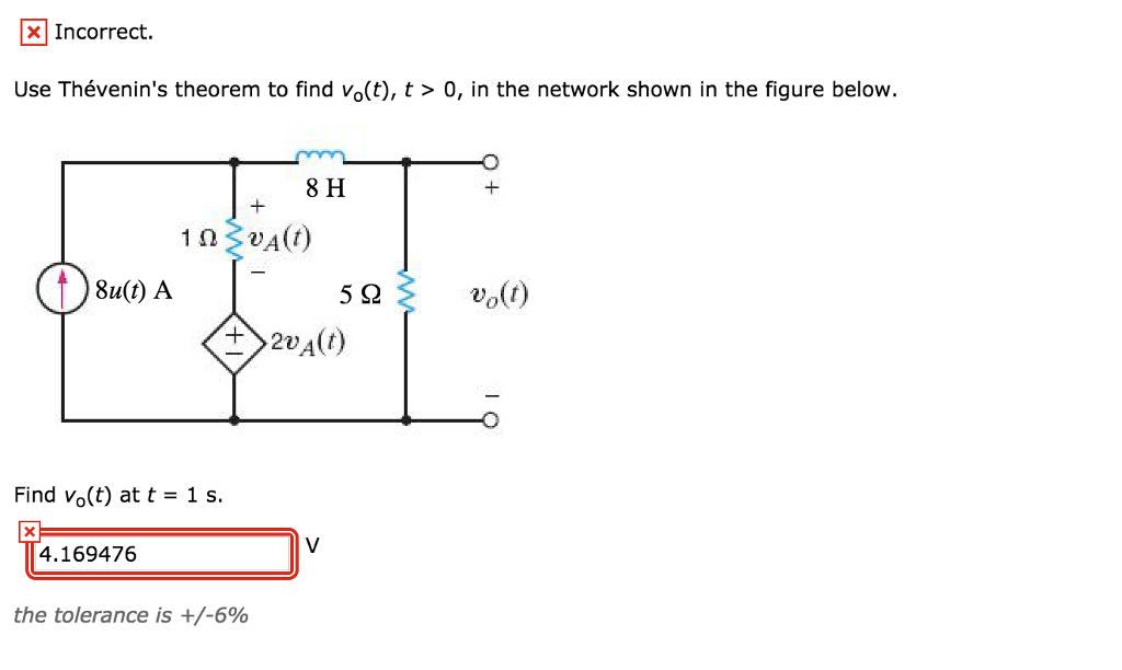 Solved Use Thévenin's theorem to find vo(t), t > 0, in the | Chegg.com