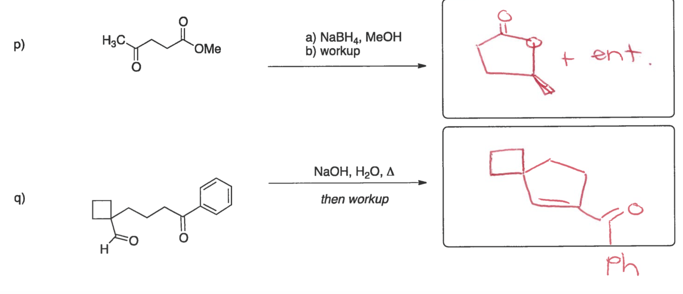 Solved H3C a) NaBH4, MeOH b) workup p) OMe t ent NaOH, H2O, | Chegg.com