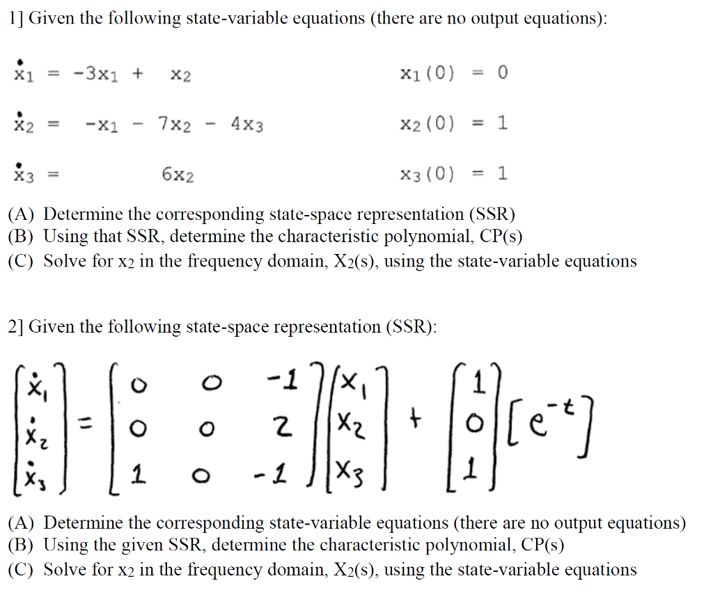 1] Given the following state-variable equations | Chegg.com