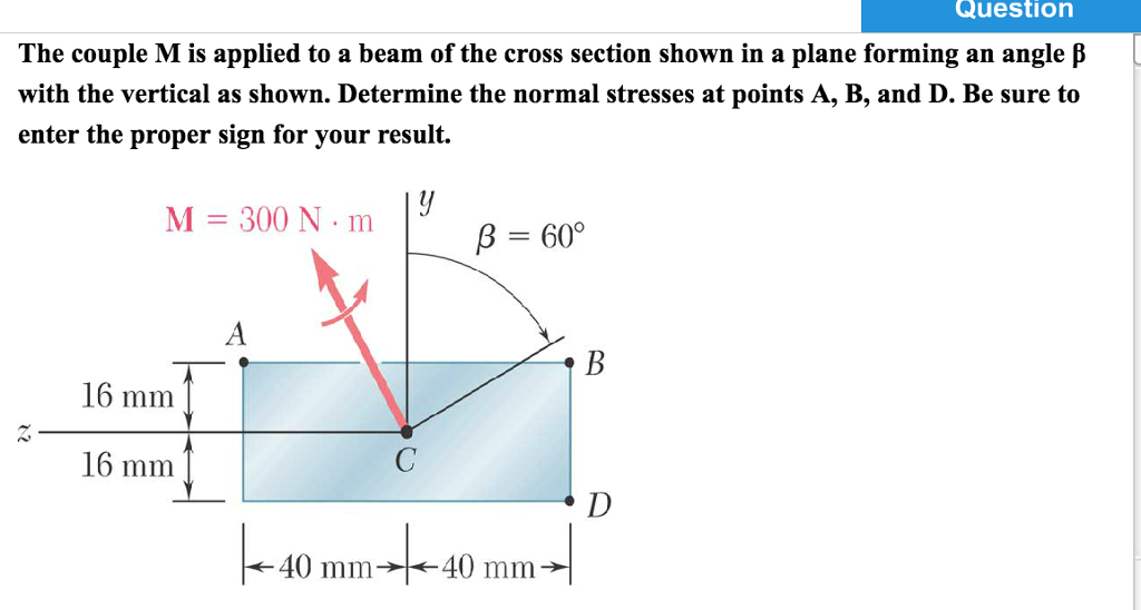Solved Question The couple M is applied to a beam of the | Chegg.com