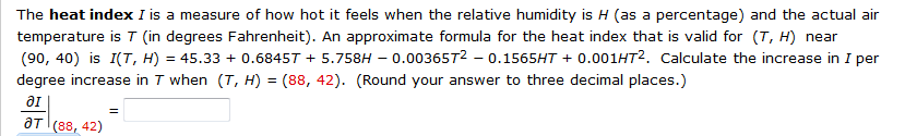 Solved The heat index I is a measure of how hot it feels | Chegg.com