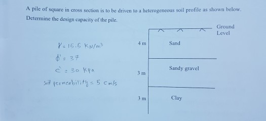 Solved A pile of square in cross section is to be driven to | Chegg.com
