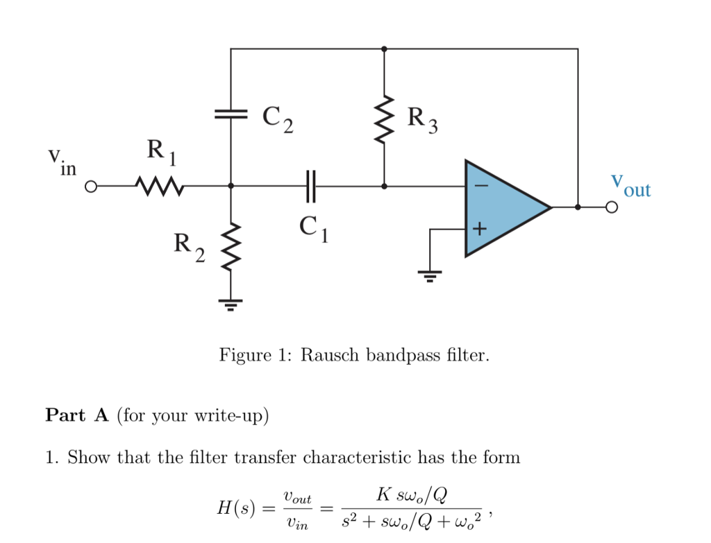 Solved in out Figure 1: Rausch bandpass filter. Part A (for | Chegg.com