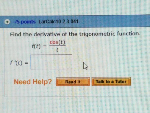 Solved Find the derivative of the trigonometric function. | Chegg.com
