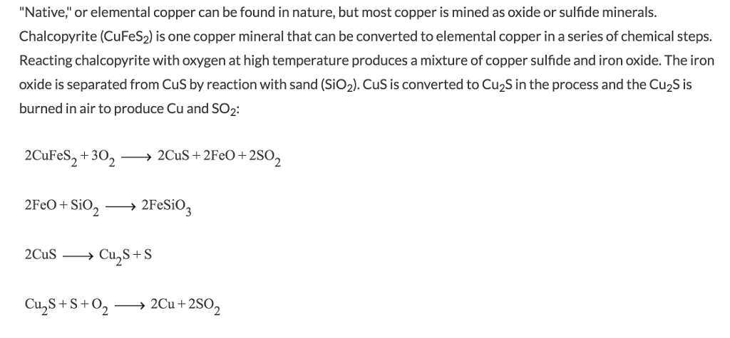 Solved "Native," or elemental copper can be found in nature, | Chegg.com
