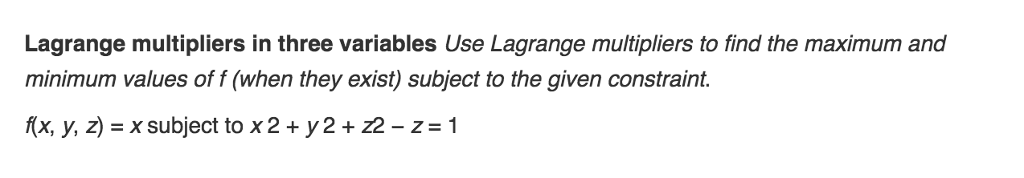 Solved Lagrange multipliers in three variables Use Lagrange | Chegg.com