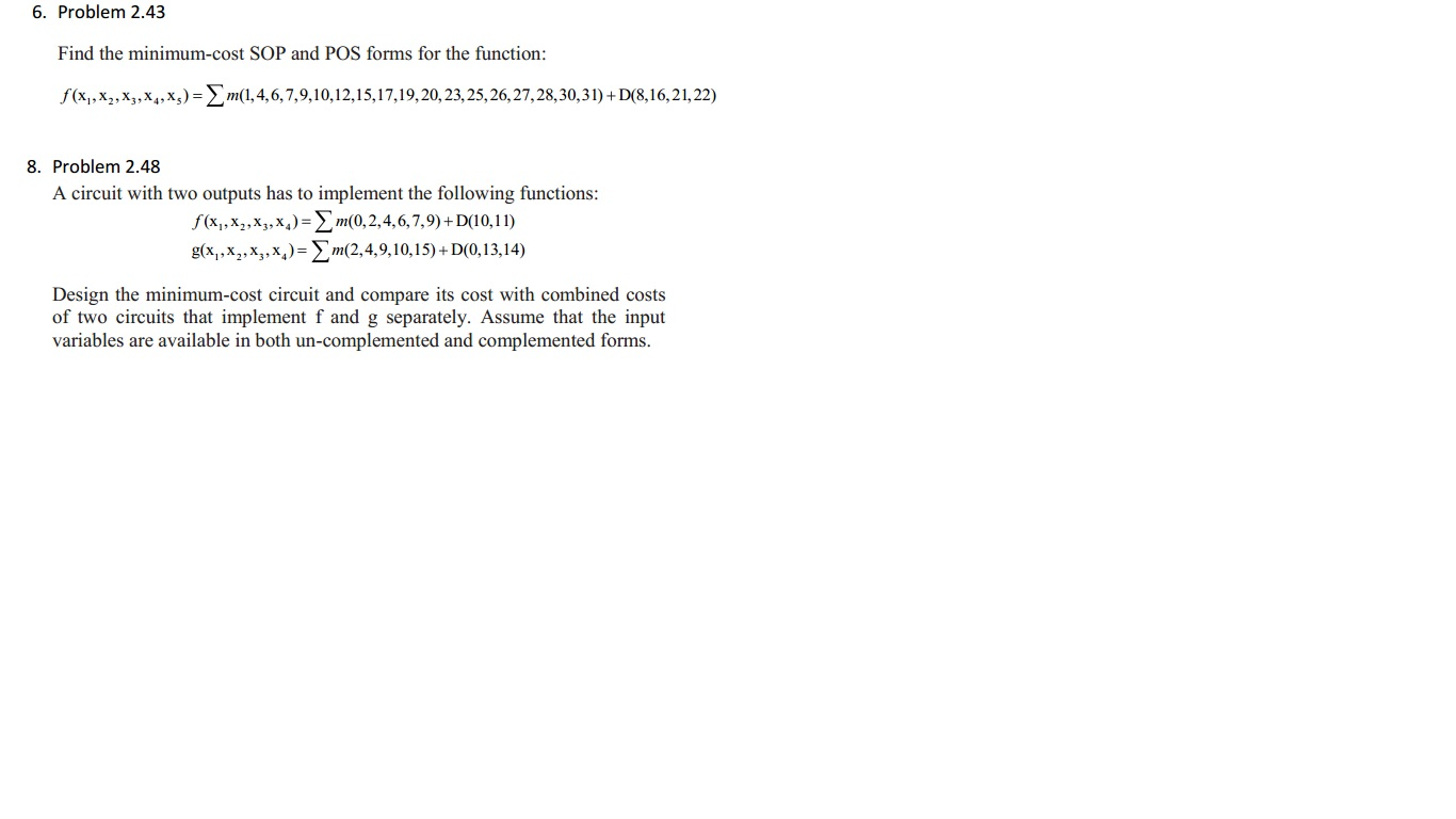 Solved Find the minimum-cost SOP and POS forms for the | Chegg.com