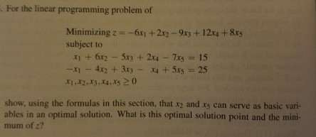 Solved For the linear programming problem of Minimizing z = | Chegg.com