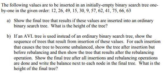 Solved The following values are to be inserted in an | Chegg.com
