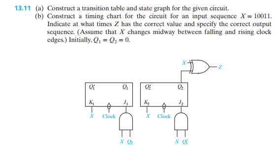 Solved 13.11 (a) Construct a transition table and state | Chegg.com