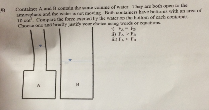 Solved Container A and B contain the same volume of water. | Chegg.com