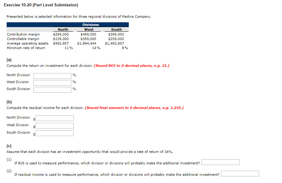 Solved Exercise 10-20 (Part Level Submission) Presented | Chegg.com
