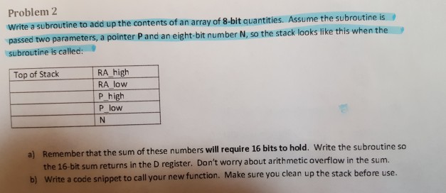 Problem 2 Write a subroutine to add up the contents | Chegg.com