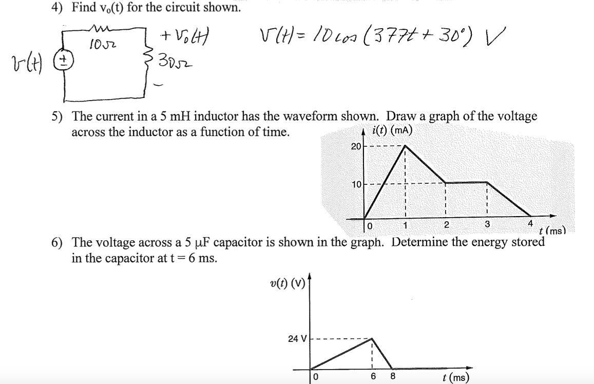Solved Find v_0 (t) for the circuit shown. The current in a | Chegg.com