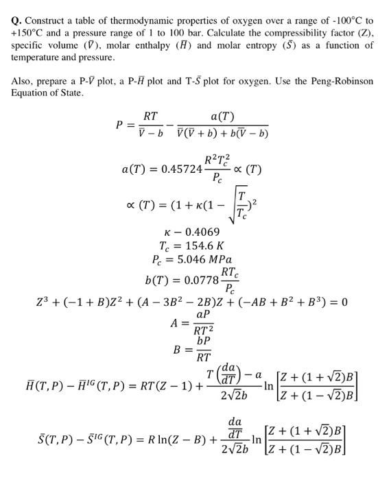 Construct a table of thermodynamic properties of | Chegg.com
