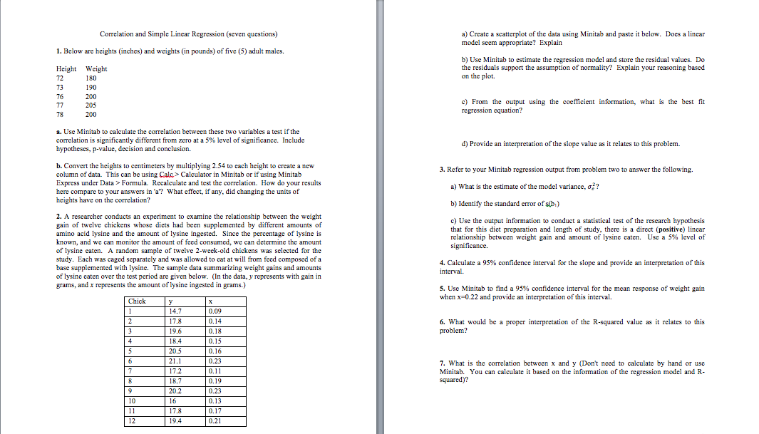 Use Minitab to calculate the correlation between | Chegg.com