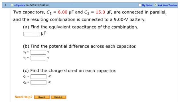 Solved Two capacitors, C1 = 6.00 Mu F and C2 = 15.0 Mu F, | Chegg.com
