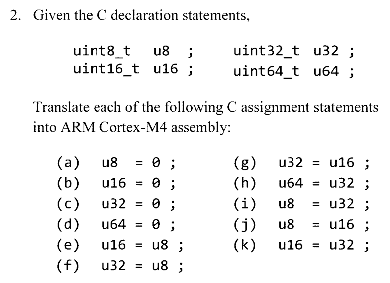 Given The C Declaration Statements Uint8 t U8 Chegg