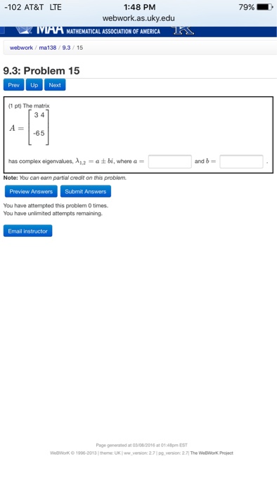 Solved The matrix A=[3 -6 4 5] has complex eigenvalues | Chegg.com