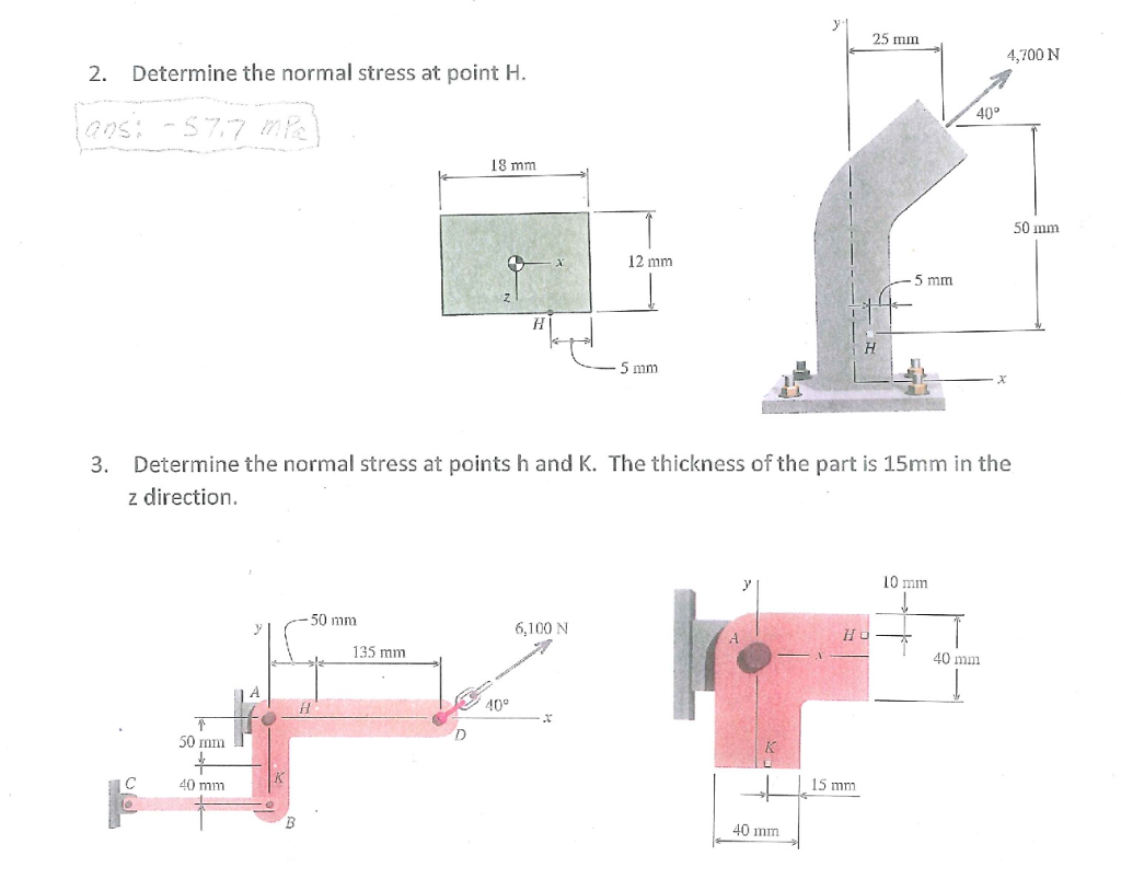Solved Determine the normal stress at point H. Determine | Chegg.com