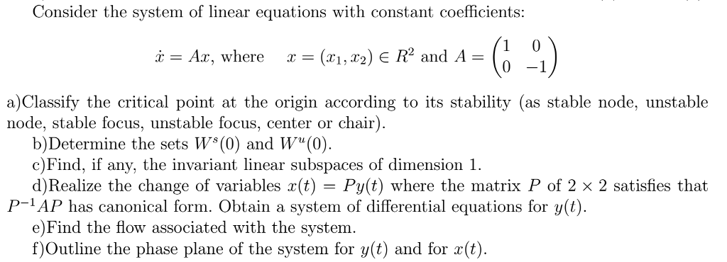 Consider the system of linear equations with constant | Chegg.com