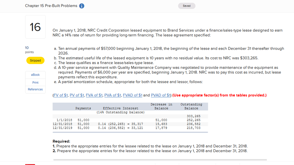 Solved Chapter 15 Pre-Built Problems Saved On January 1, | Chegg.com