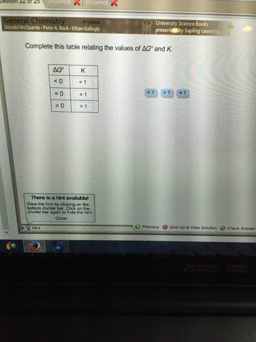 Solved Complete this table relating the values of delta G | Chegg.com