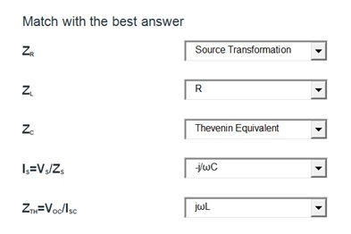 Solved Match with the best answer Z_R Z_L z_C I_S = | Chegg.com