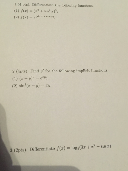 Solved Differentiate the following functions. f(x) = (x^2 + | Chegg.com
