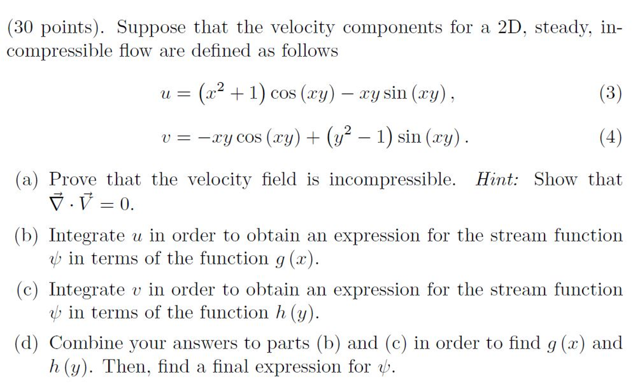 Suppose that the velocity components for a 2D, | Chegg.com