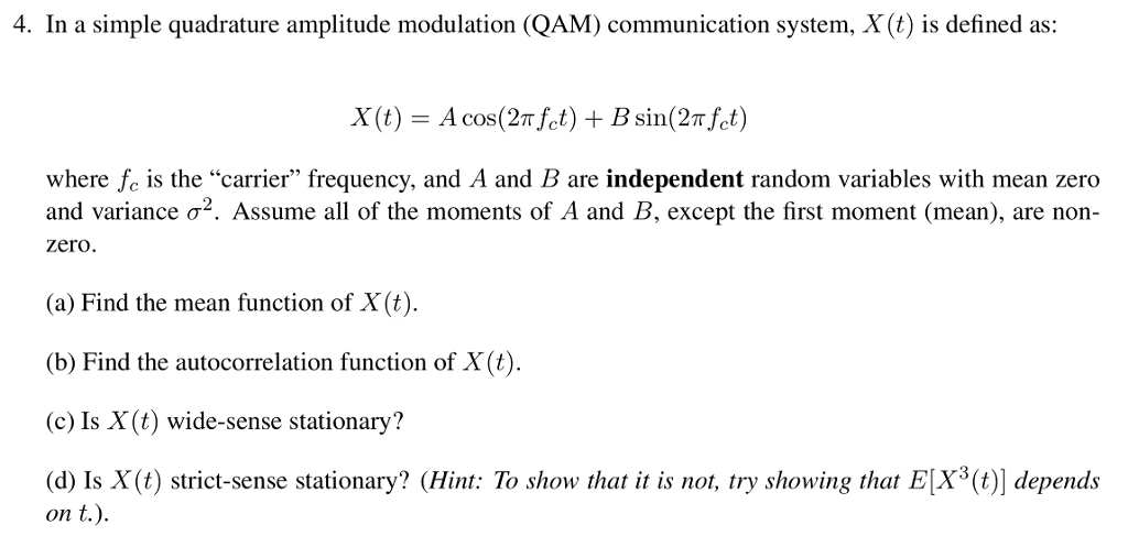 Solved 4. In a simple quadrature amplitude modulation (QAM) | Chegg.com